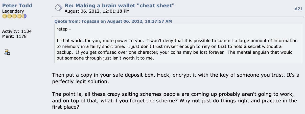 How Peter Todd kept Bitcoin in his brain wallet